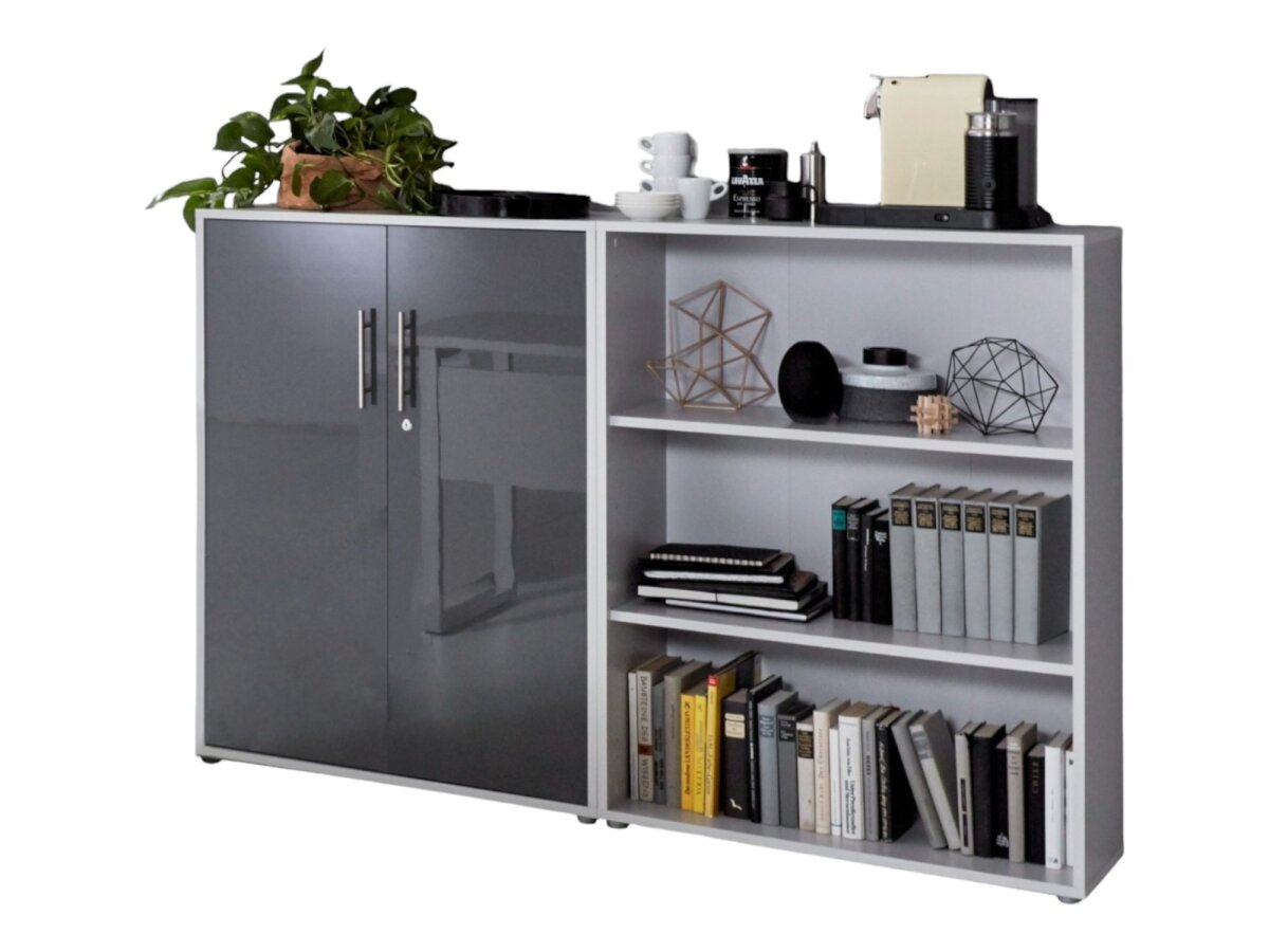 Aktenschrank TABOR 1 niedrig Büroschrank abschließbar Metallgriffe, 199 ...